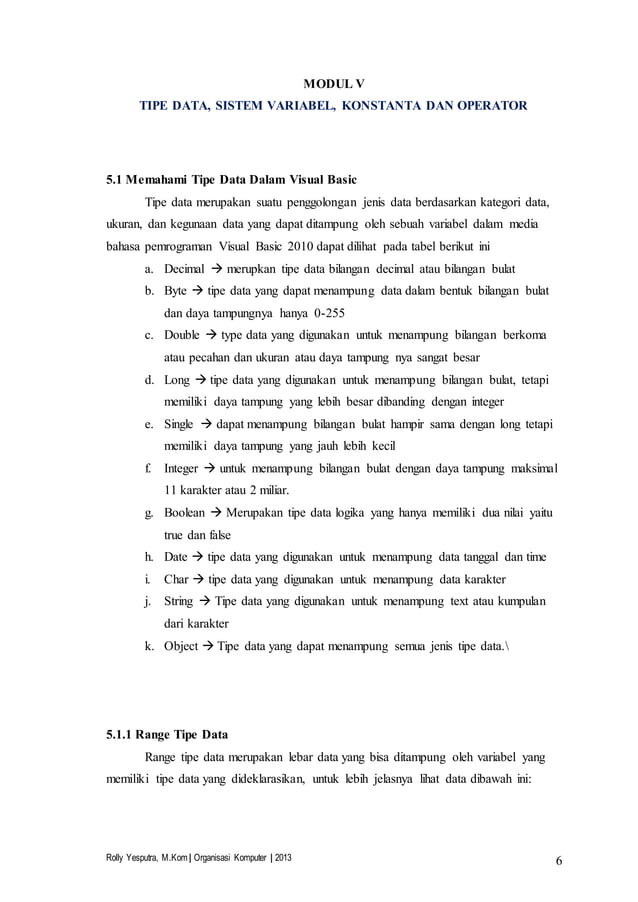 Part 5 - Tipe Data-Variabel-Konstanta-Operator-di-VB-NET | PDF