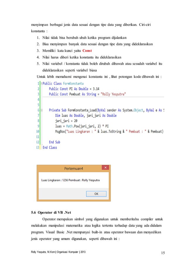 Part 5 - Tipe Data-Variabel-Konstanta-Operator-di-VB-NET | PDF