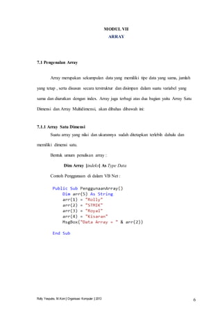 Part 7 - Mengenal Array di Visual Basic .Net