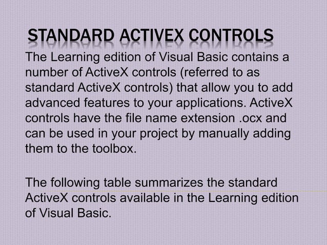 Visual Basic Controls ppt | PPTX