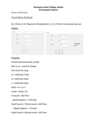 Visual Basic Source Codes for Class 11 HSc Paper 1 Practicals | PDF