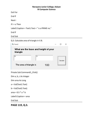 Visual Basic Source Codes for Class 11 HSc Paper 1 Practicals | PDF