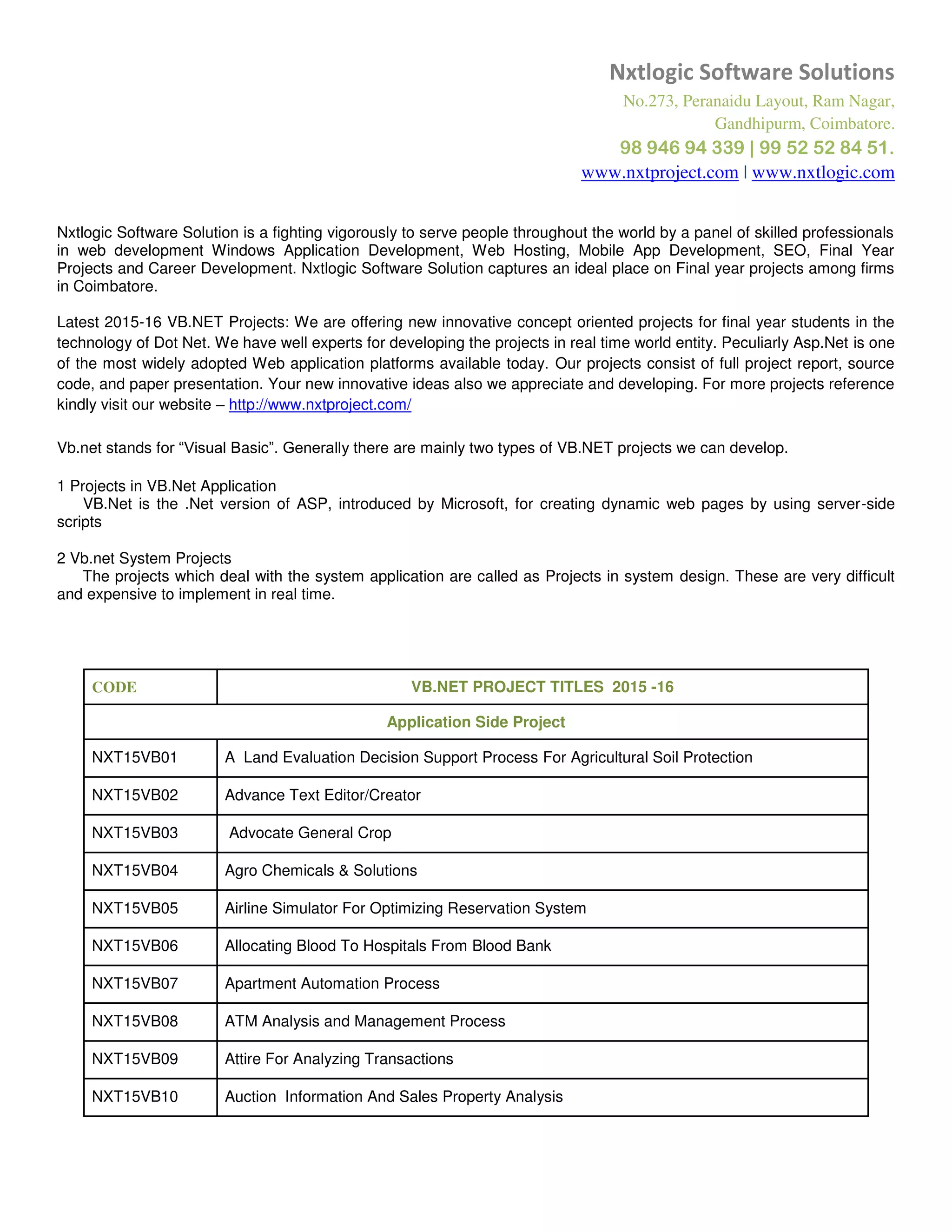 Vb.Net Project Titles with Abstracts | PDF