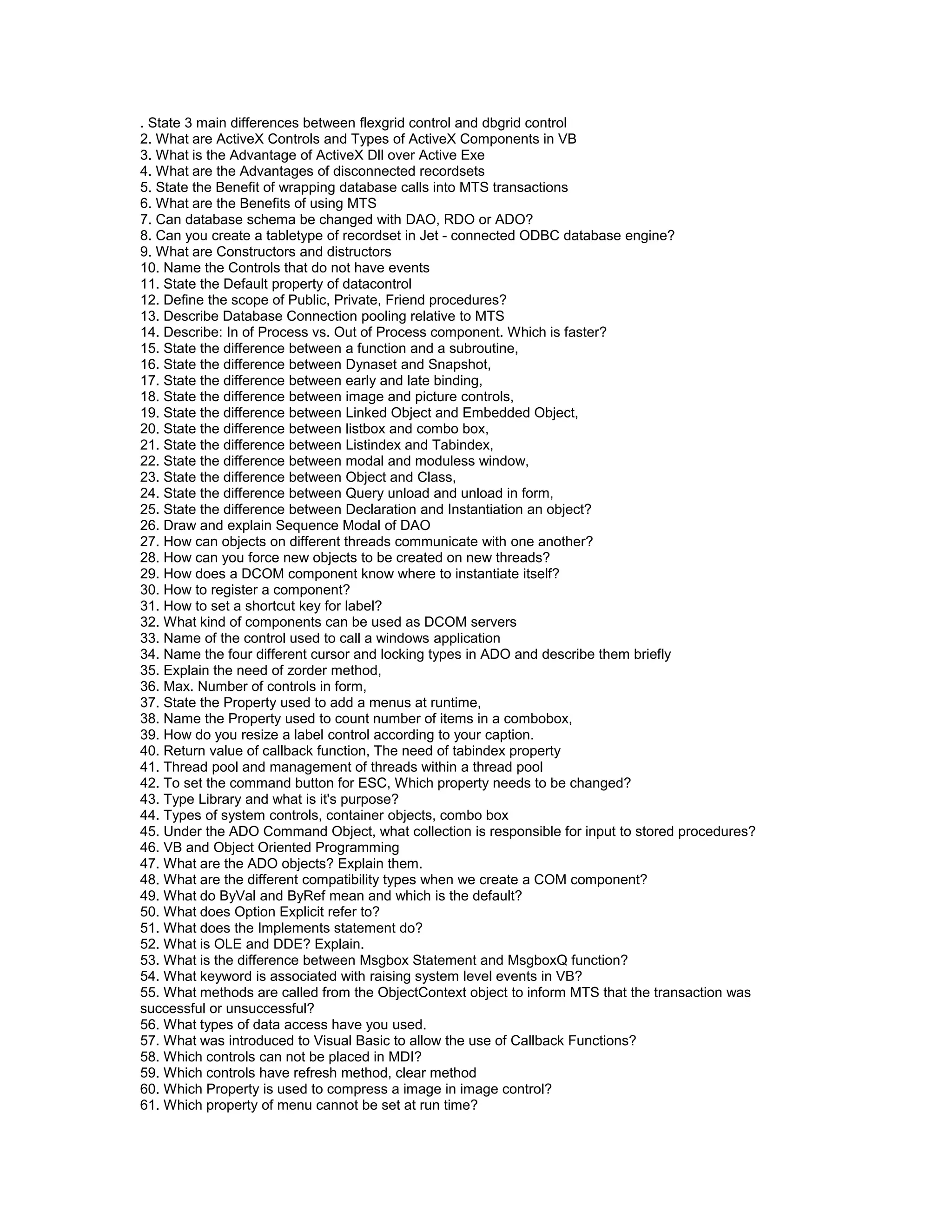 Vb questions | DOC | Databases | Computer Software and Applications