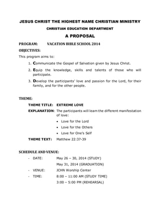 Vbs 2014 proposal for church | DOCX