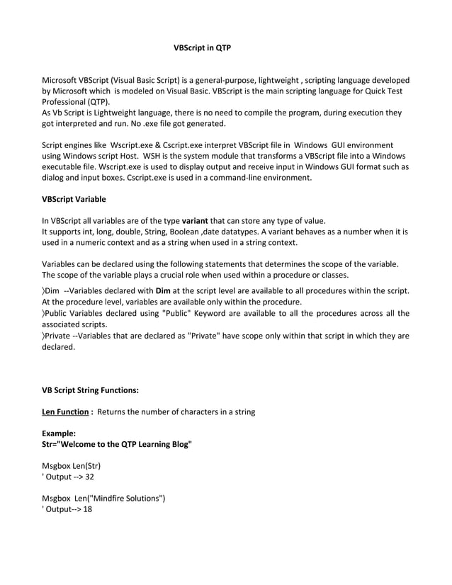 Learn VbScript -String Functions | PDF