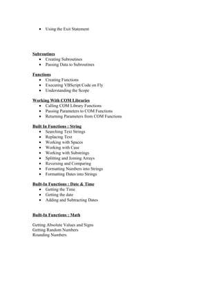 Vb Script Course For Qa | DOC | Web Development | Internet