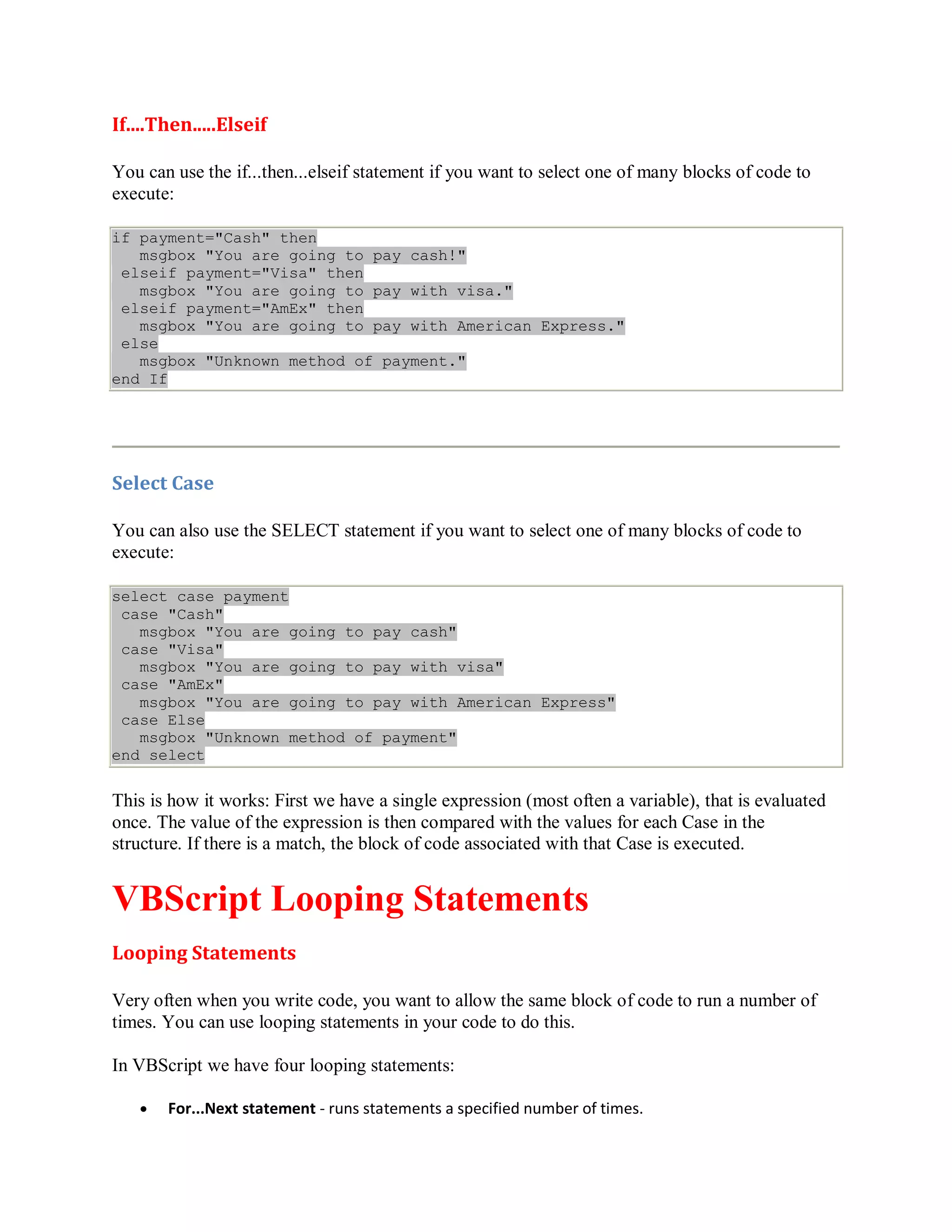 Vb script tutorial | PDF