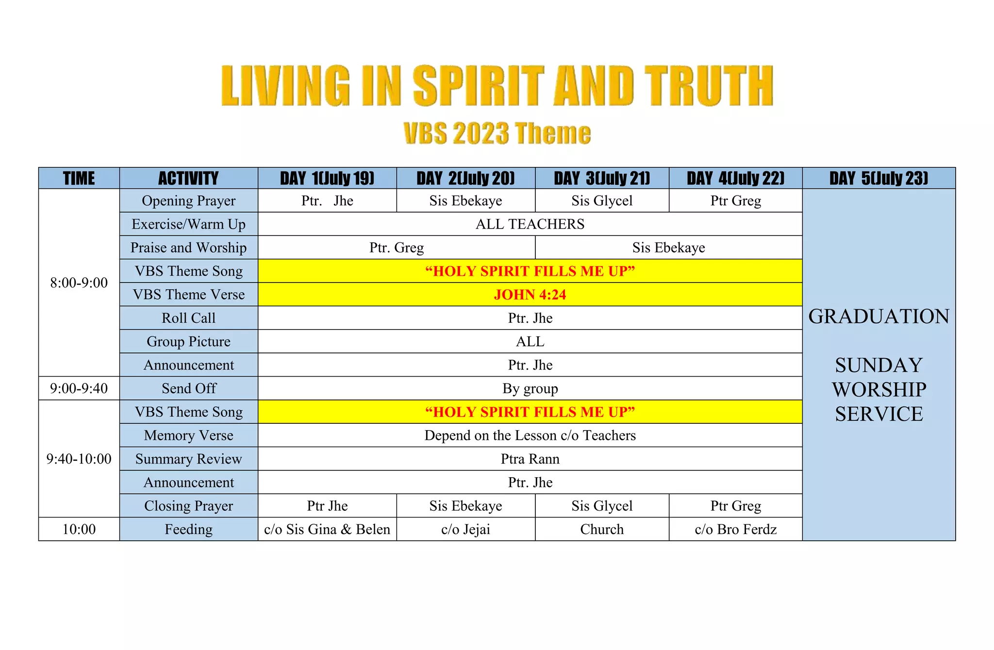 VBS Schedule.docx | Religious (Music and Audio) | Music