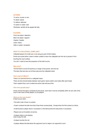 Volleyball notes 4ESO | PDF