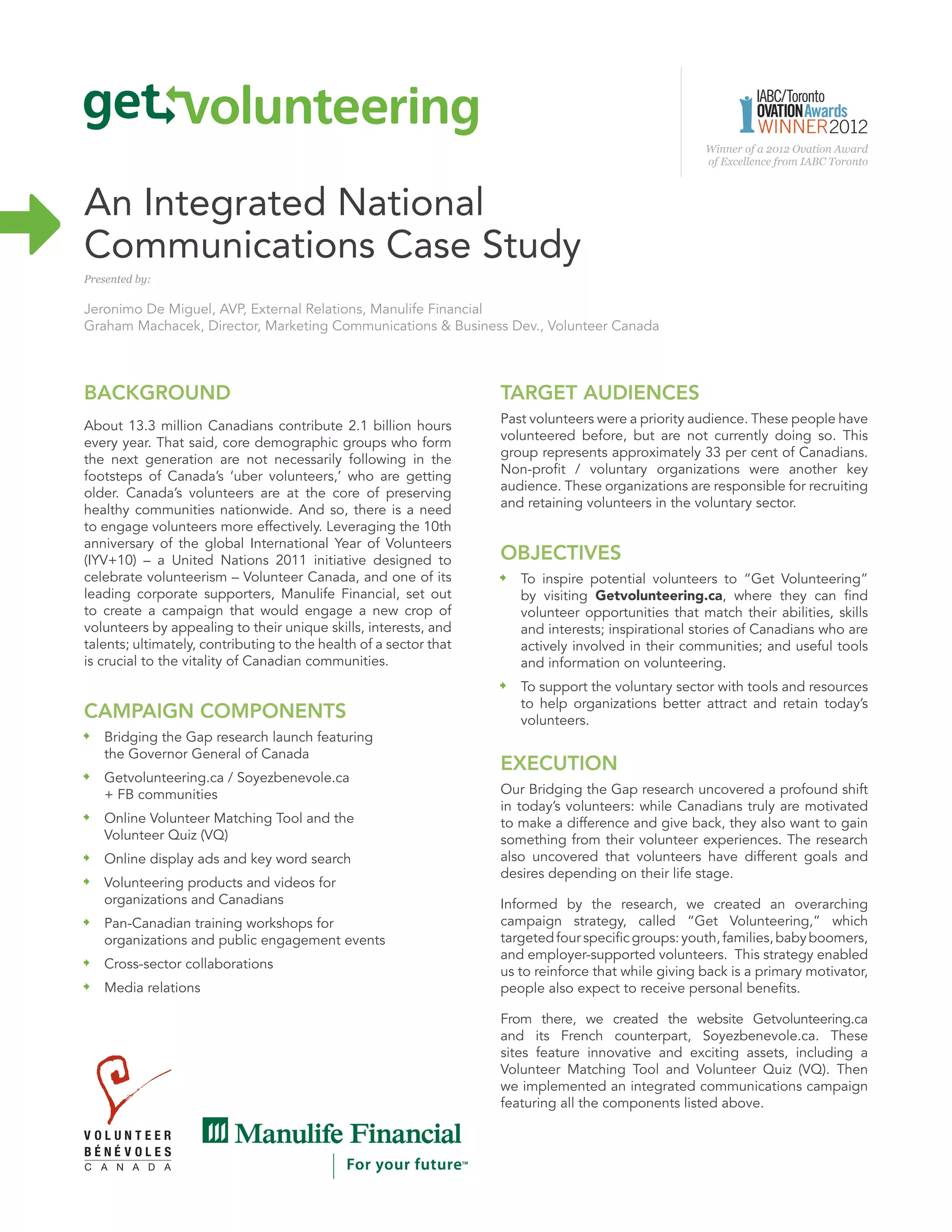 Award-winning marketing communications case study - one pager | PDF