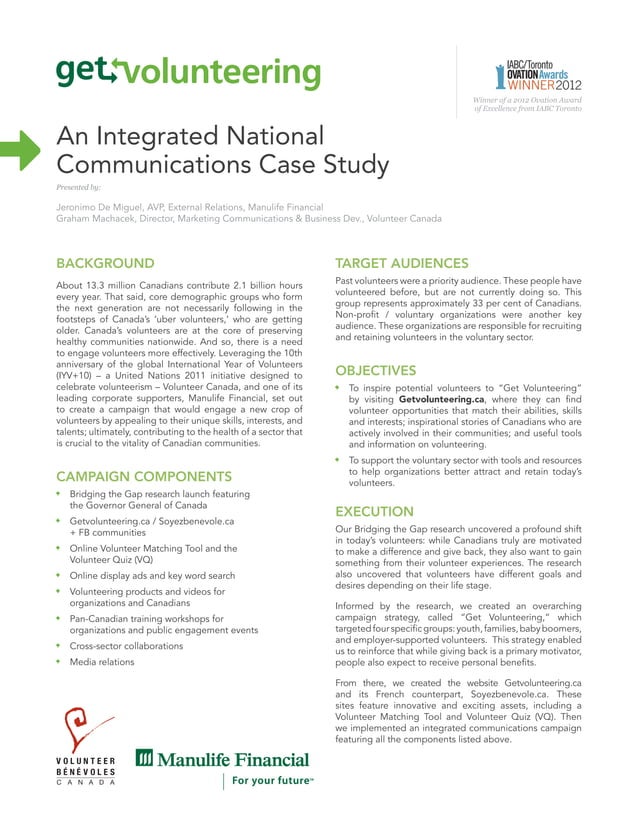 Award-winning marketing communications case study - one pager | PDF ...