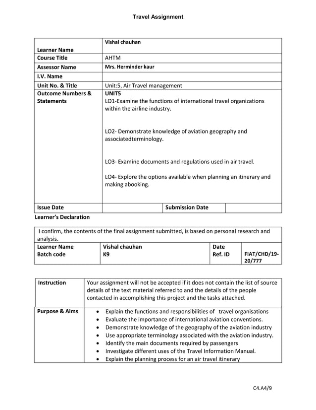 frankfinn travel management assignment | PDF | Air Travel | Travel Type