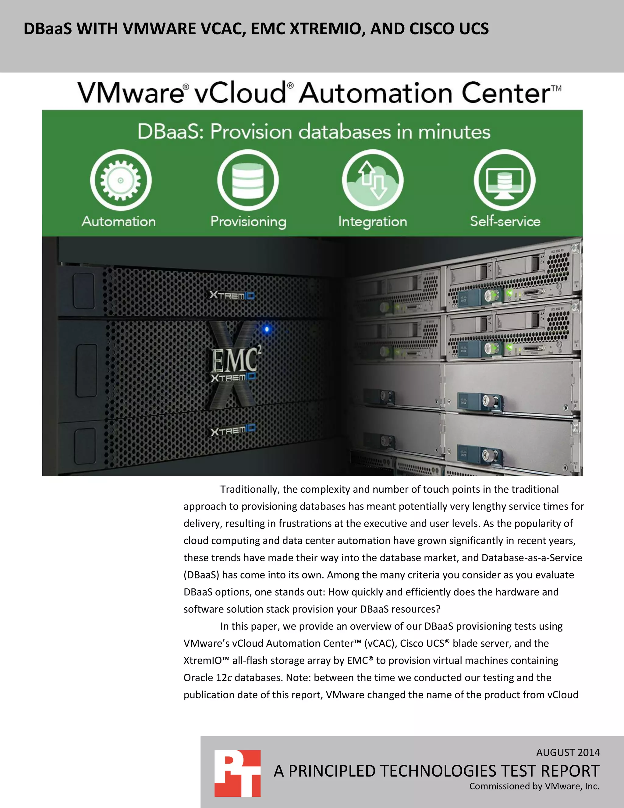DBaaS with VMware vCAC, EMC XtremIO, and Cisco UCS | PDF