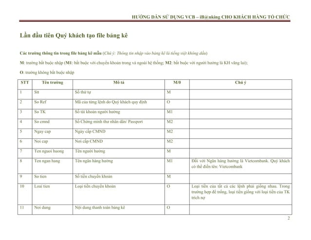 Vietcombank : Hướng dẫn sử dụng chức năng thanh toán bảng kê dành cho khách hàng tổ chức | PDF