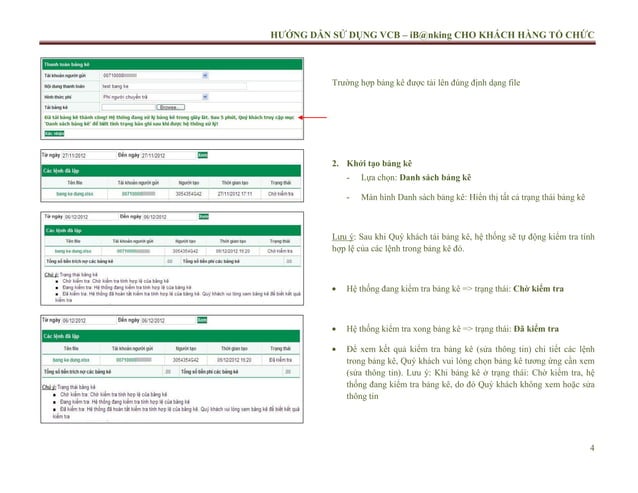 Vietcombank : Hướng dẫn sử dụng chức năng thanh toán bảng kê dành cho khách hàng tổ chức | PDF