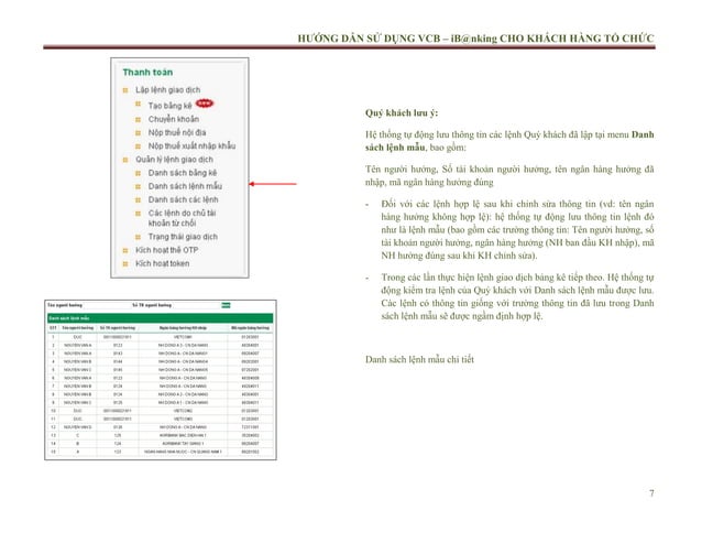 Vietcombank : Hướng dẫn sử dụng chức năng thanh toán bảng kê dành cho khách hàng tổ chức | PDF