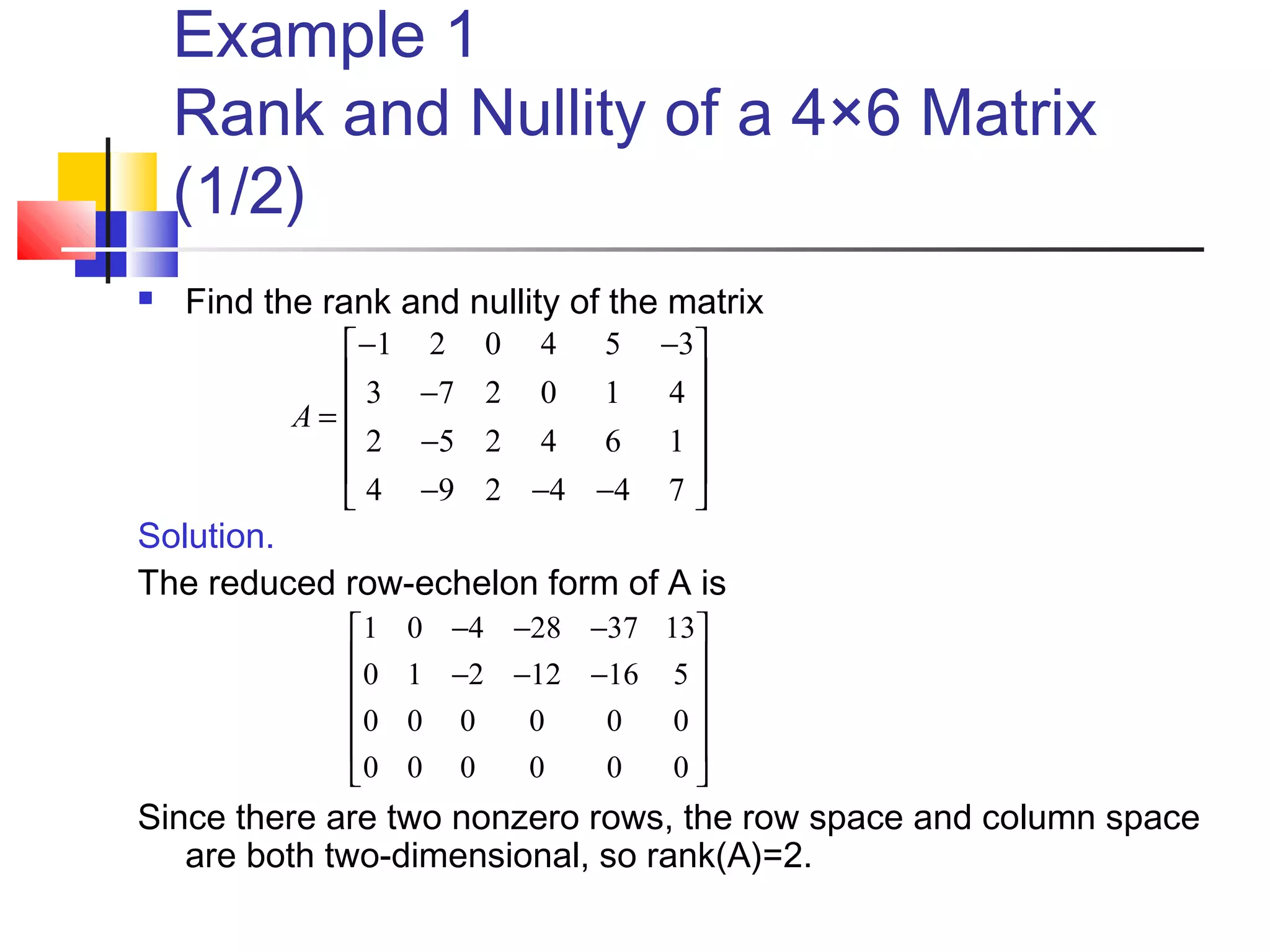 Null space, Rank and nullity theorem | PPT