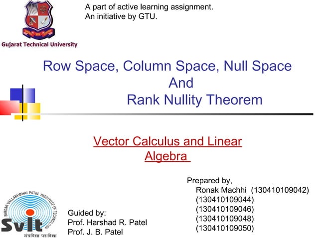 Null space, Rank and nullity theorem | PPT