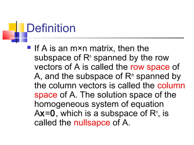 Null space, Rank and nullity theorem | PPT
