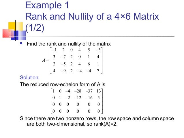 Null space, Rank and nullity theorem Null space, Rank and nullity theorem