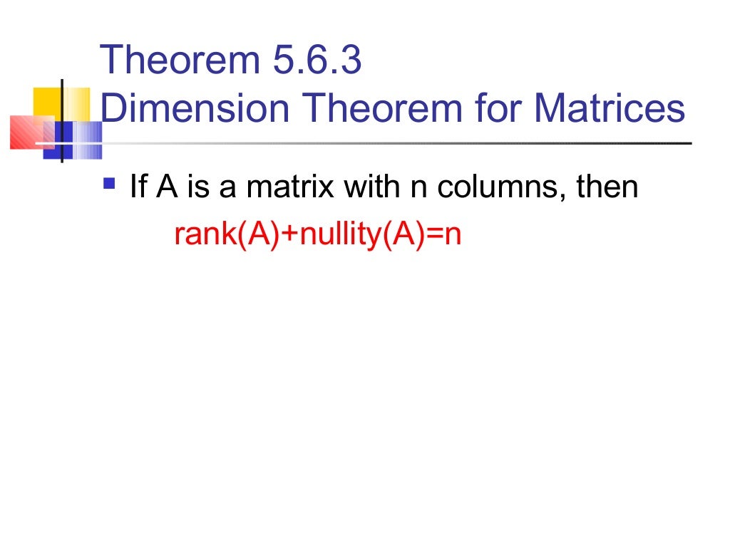 Null space, Rank and nullity theorem