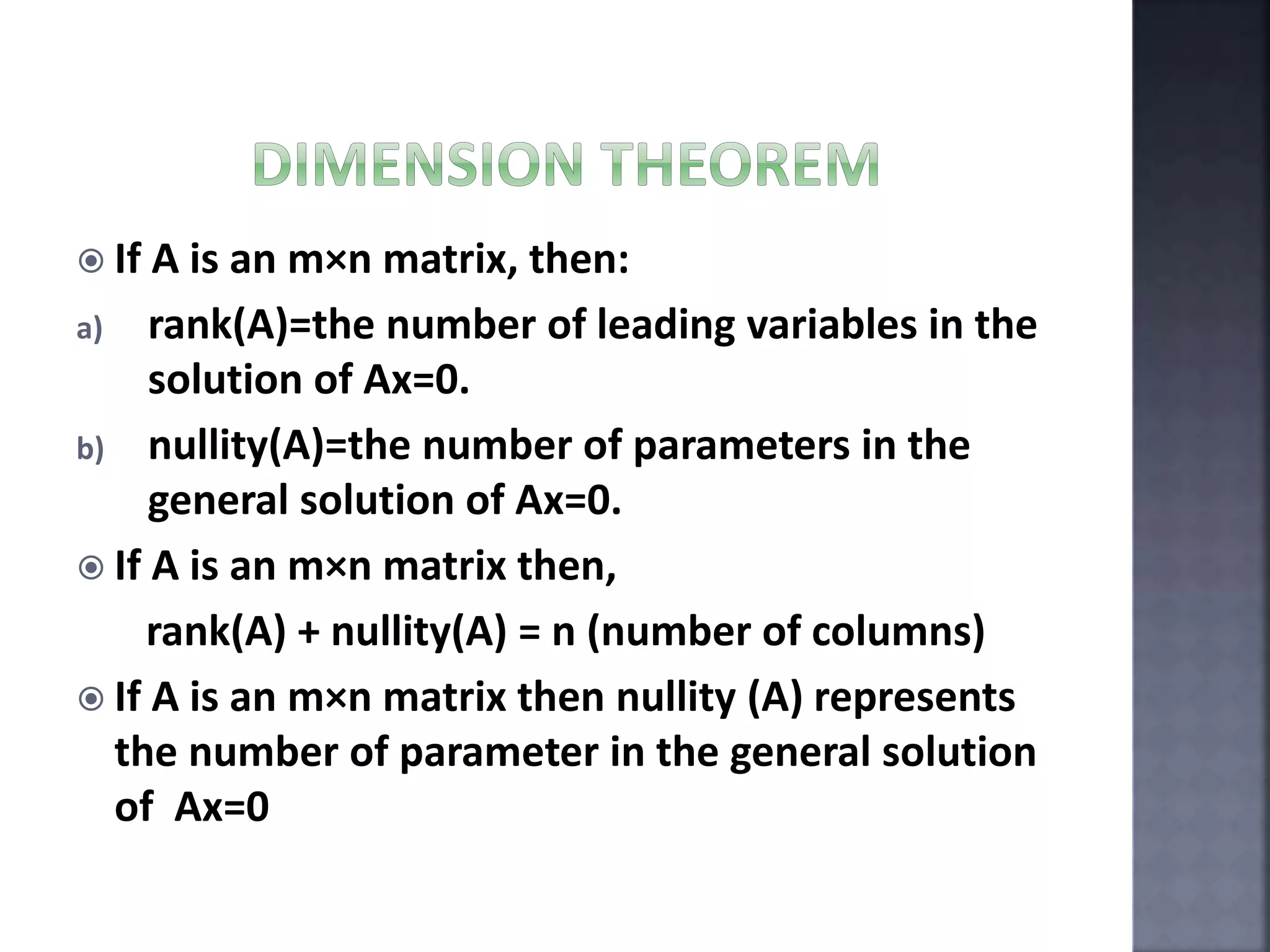 Null space and rank nullity theorem | PPTX