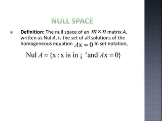 Null space and rank nullity theorem | PPTX