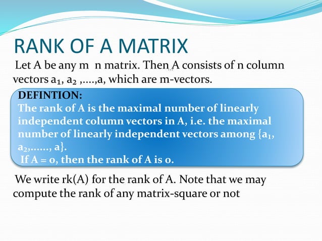 rank of matrix | PPTX | Computing | Technology & Computing