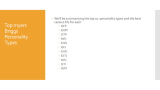 Finding Careers to Match your Myers Briggs Personality Type | PPTX