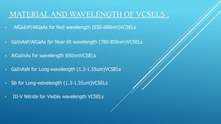 Vertical Cavity Surface Emitting Lasers ( VCSELs ) | PPTX
