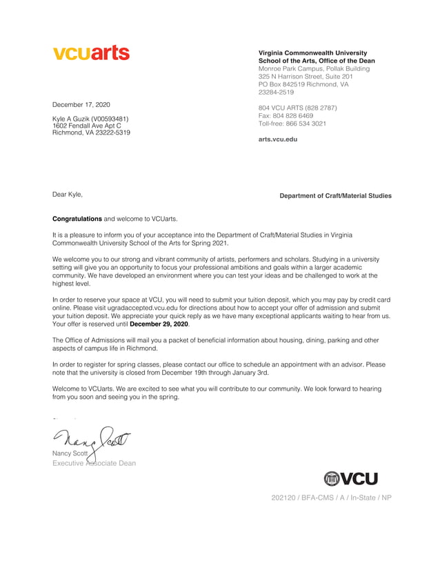 Vc uarts decision letter guzik | PDF