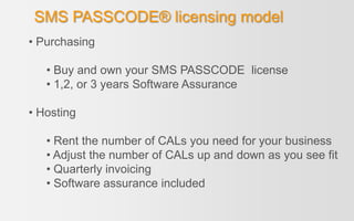 SMS Passcode - Vcw Sales Presentation | PPSX | Cloud Computing | Internet