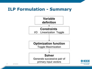 ILP Based Approach for Input Vector Controlled (IVC) Toggle Maximization in Combinational ...