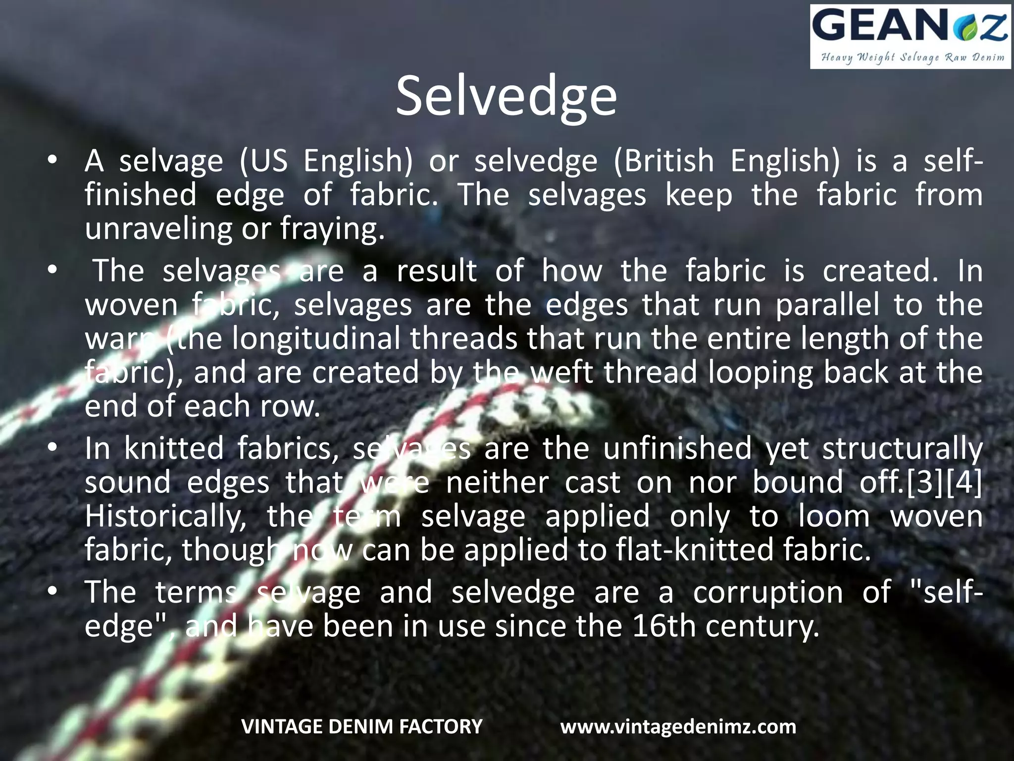 GEANOZ RAW Selvage Denim Jeans India | PDF