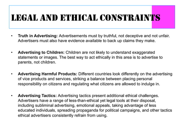 Budget, Legal and Ethical constraints. | PDF | Advertising Industry ...