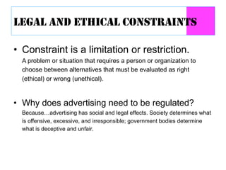 Budget, Legal and Ethical constraints. | PDF | Advertising Industry | Industries