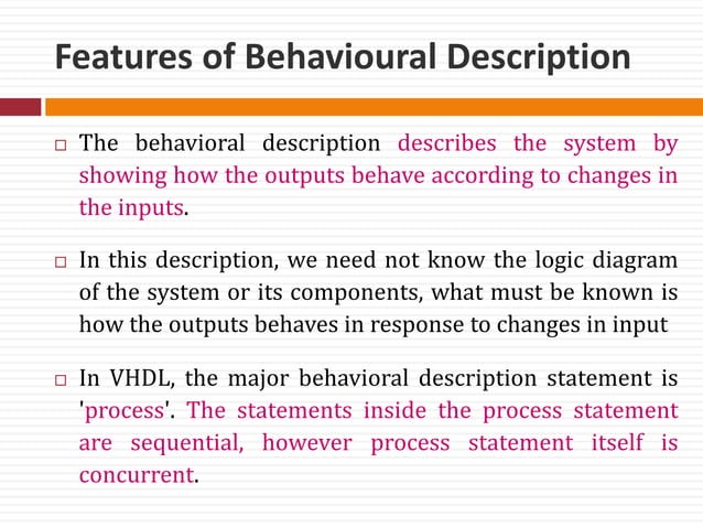 VHDL Behavioral Description | PPTX | Programming Languages | Computing