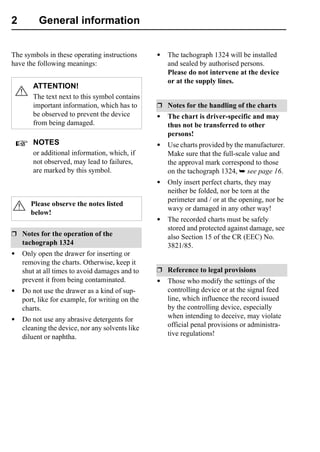 Vdo 1324 operating instructions for tachograph | PDF