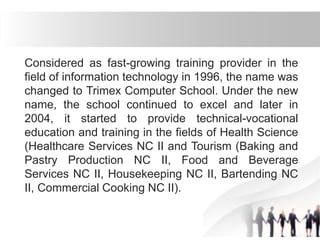 TM1 VIDEO PRESENTATION IN TVL COOKERY TESDA | PPTX