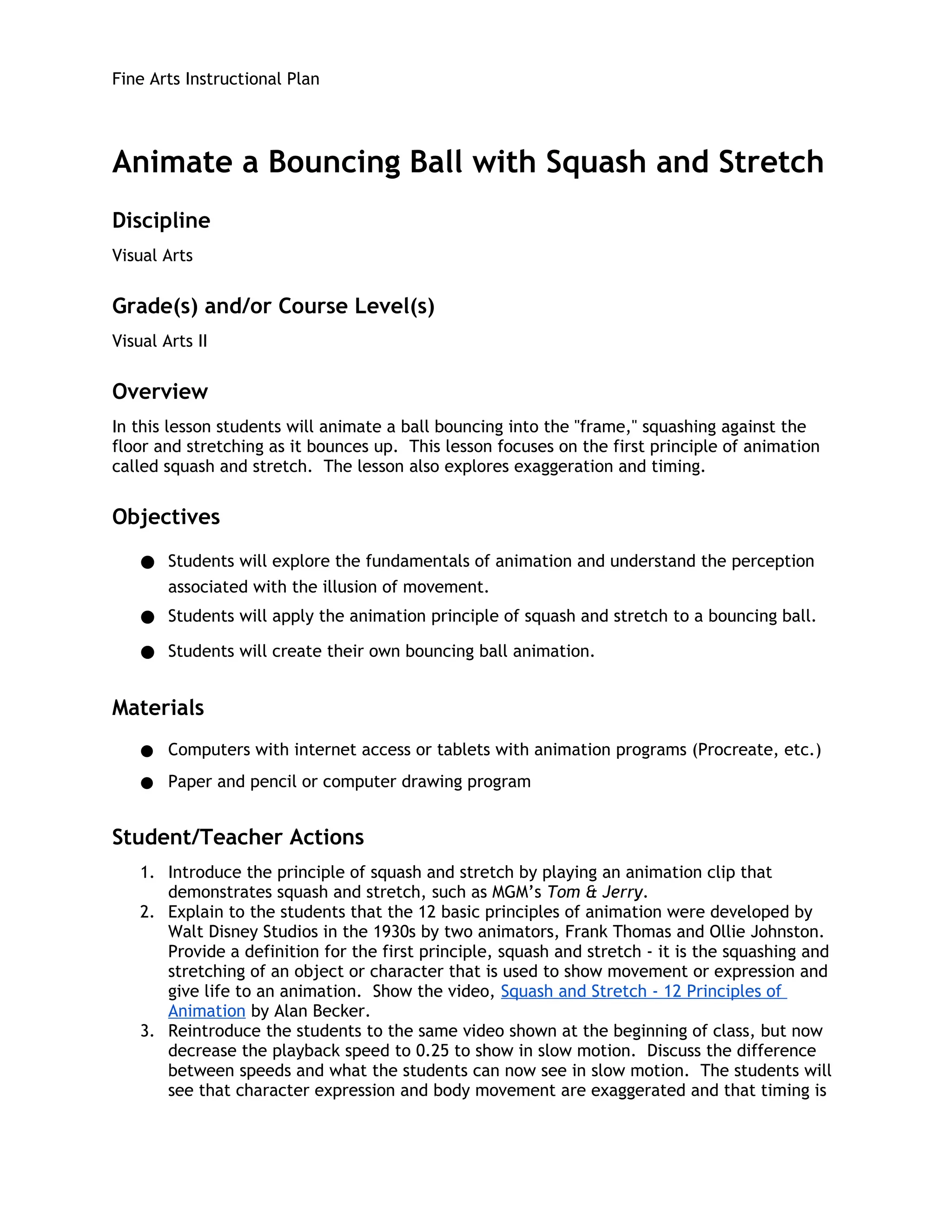 Basic Animation- Bouncing Ball Animation | DOCX