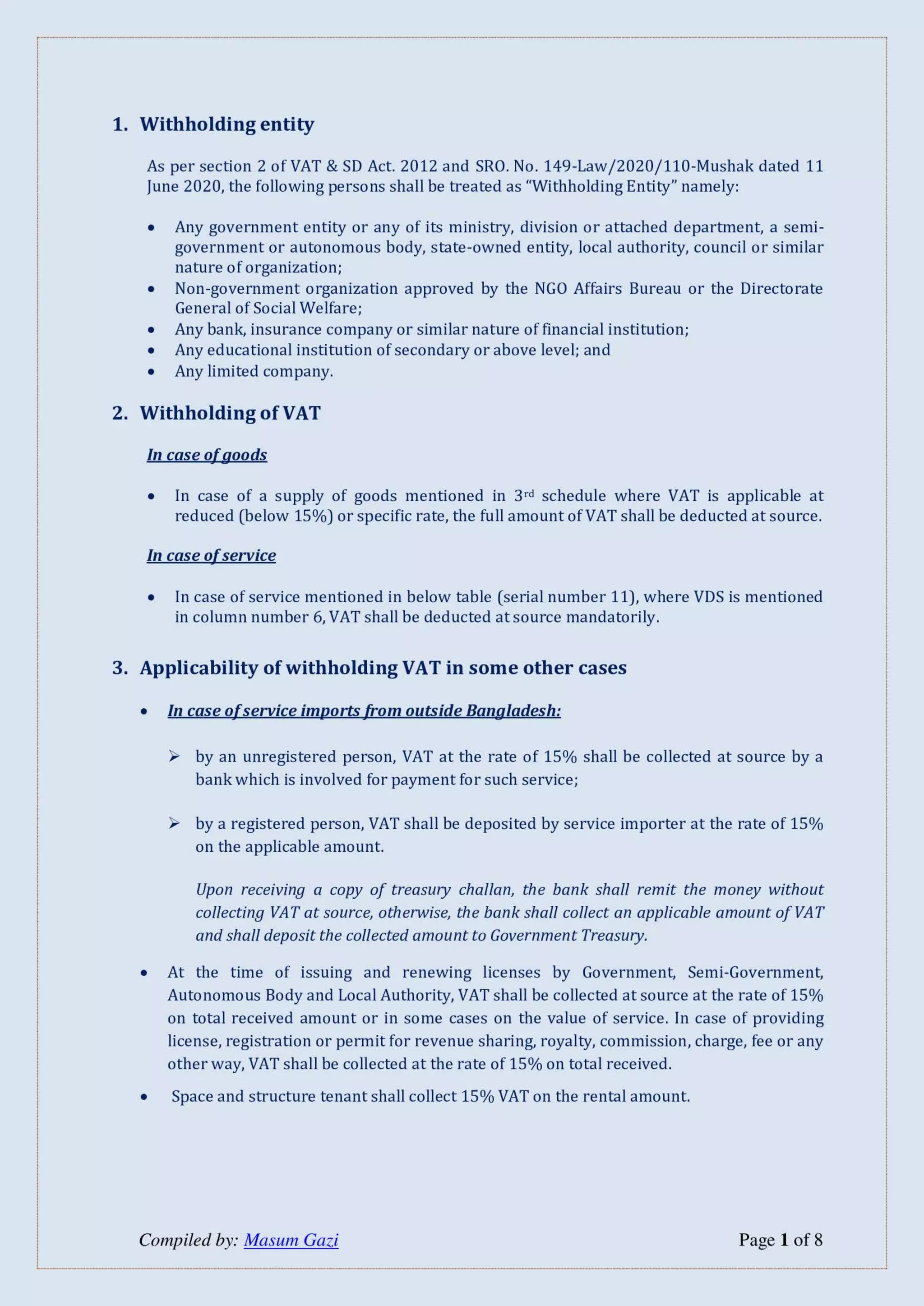 VDS Guideline and VAT Rate for the FY 2020-2021 in comparison with FY ...