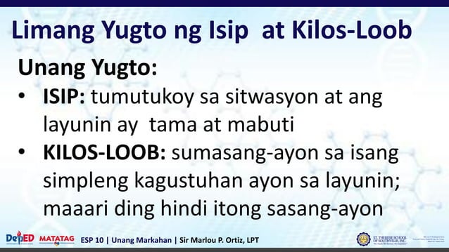 EsP10.Quarter 1.-Lesson 1. Isip-at-Kilos-Loob | PDF