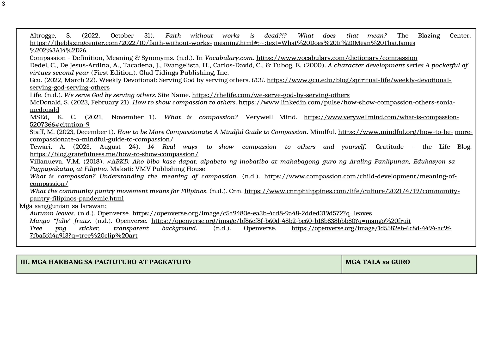 VE 7 DLL Quarter 3 Week 3 Daily lesson log for Values Education | DOCX