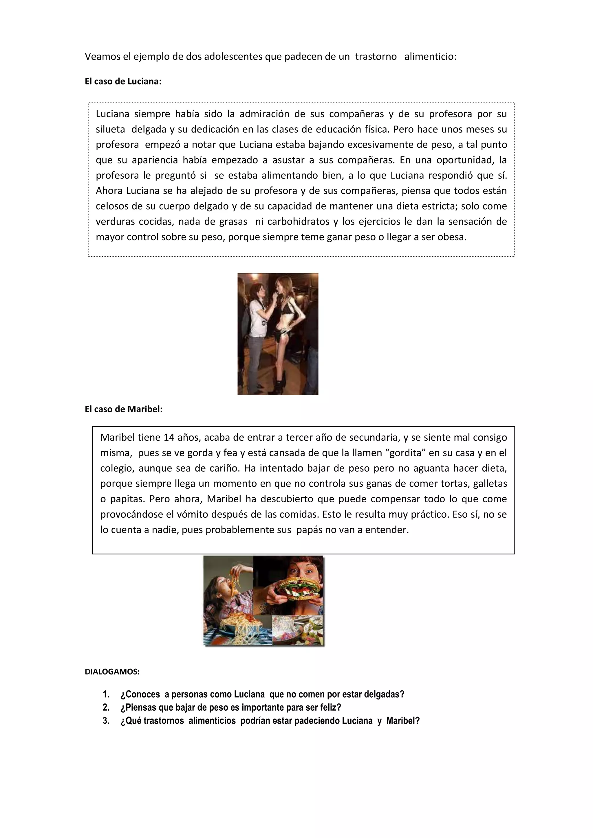 Veamos el ejemplo de dos adolescentes que padecen de un tca | DOCX