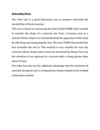 Vebe test for workability of fresh concrete | PDF