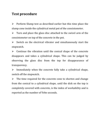 Vebe test for workability of fresh concrete | PDF
