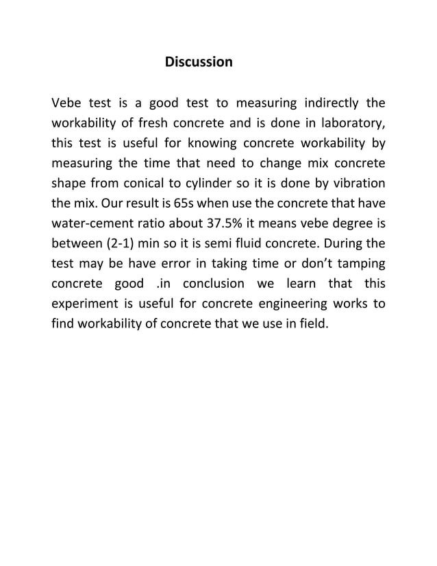Vebe test for workability of fresh concrete | PDF