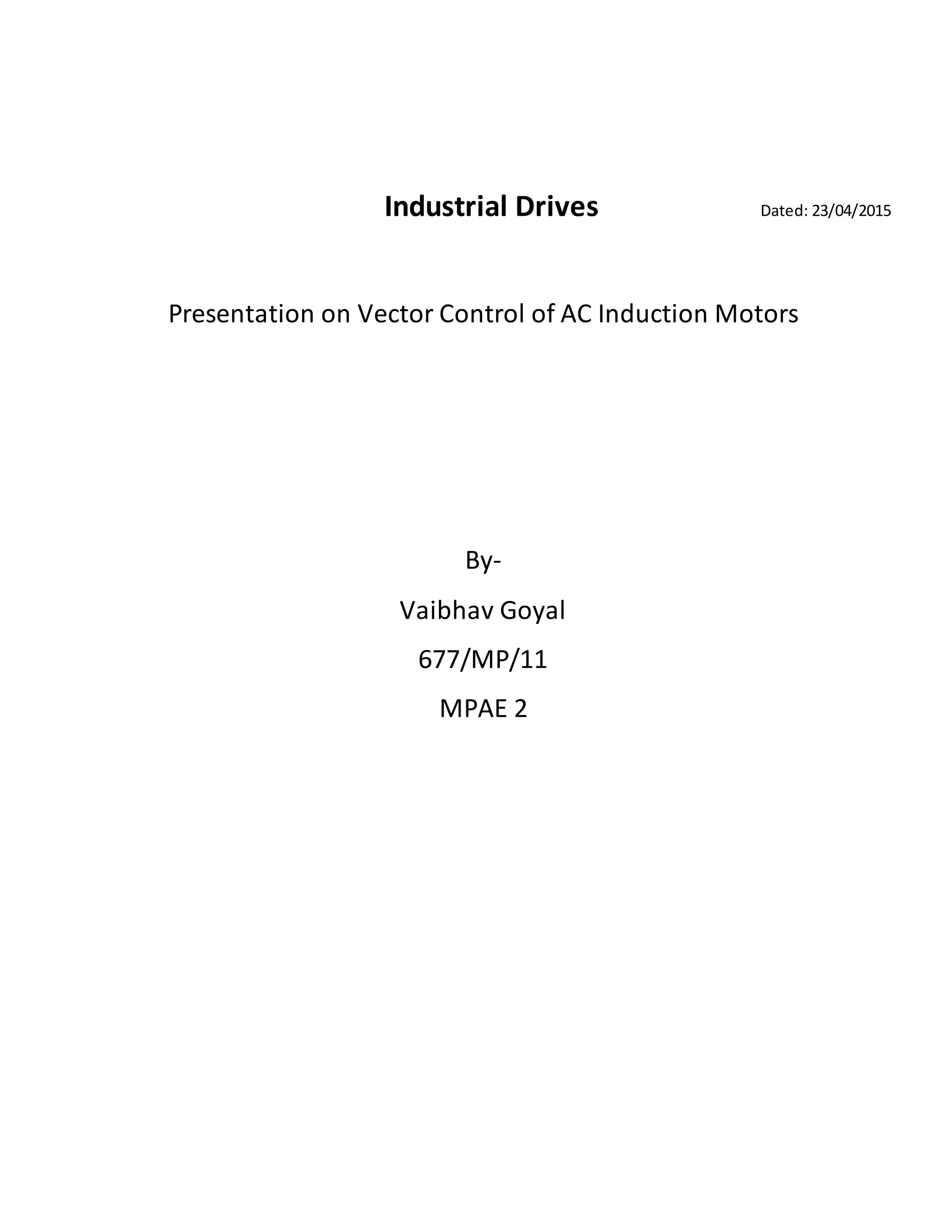 Vector control of induction motor | DOCX | Physics | Science