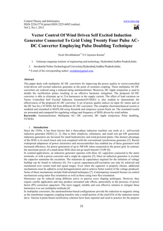 Vector control of wind driven self excited induction generator connected to grid using twenty ...